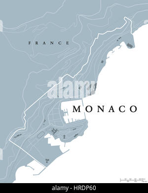 Monaco political map. City state in on the French Riviera, France, with ...