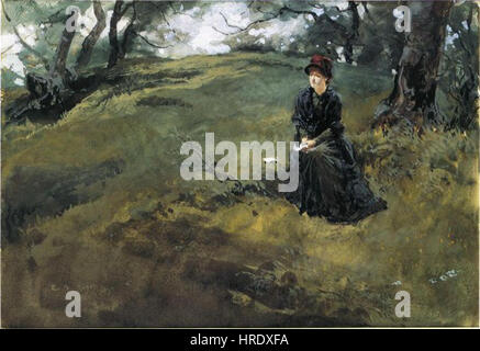 Edwin Austin Abbey - Young Woman in the Woods Stock Photo - Alamy