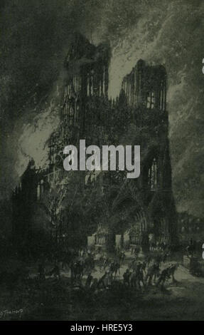 Cathedral of Reims Burning Stock Photo - Alamy