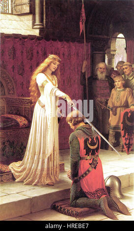 'Accolade' by Edmund Blair Leighton depicts a knight receiving an ...