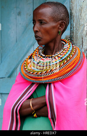 MARARAL, KENYA - JULY 03: African woman from the Samburu tribe with ...