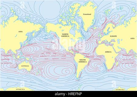 Map of the Gulf and North Atlantic stream in the Atlantic Ocean Stock ...