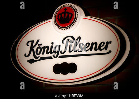 logo of the beer brand Koenig Pilsener on the main station, Duisburg ...