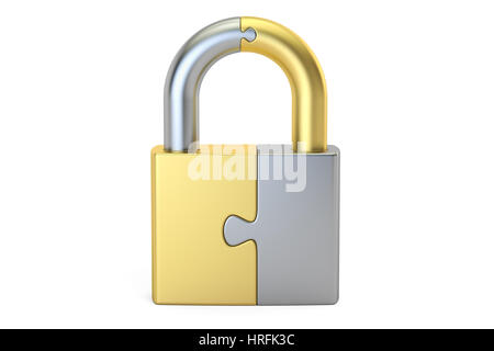 Security concept. Padlock from puzzle, 3D rendering isolated on white ...