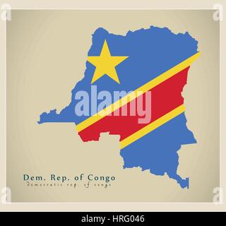 Democratic Republic of the Congo map and flag, vector map icon with ...