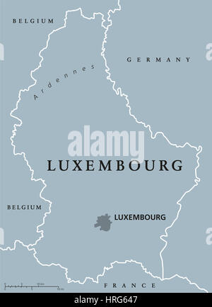 Luxembourg Political Map with capital Luxembourg, national borders ...