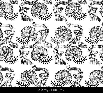 Hand drawn retro block print seamless pattern. Vector 80s vintage ...