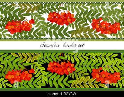 Watercolor autumn floral seamless border with flowers, berries fall ...