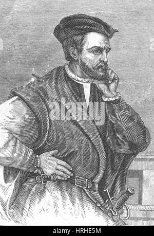 Portrait of Jacques Cartier (1491-1557) a French explorer, who Stock ...