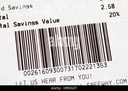 Barcode printed on grocery receipt - USA Stock Photo - Alamy