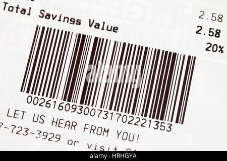 Barcode printed on grocery receipt - USA Stock Photo - Alamy