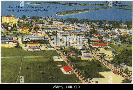 Aerial view of Clearwater Florida, showing causeway to beaches ...
