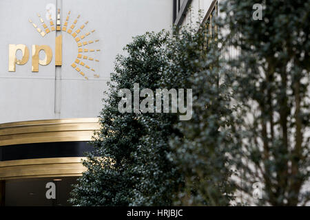 A logo sign outside of the headquarters of the PPL Corporation in ...