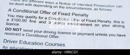 Fixed Penalty payment notice for traffic driving offence in the UK ...