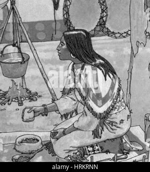 Native American Indian mortar and pestle used to grind corn Stock Photo ...