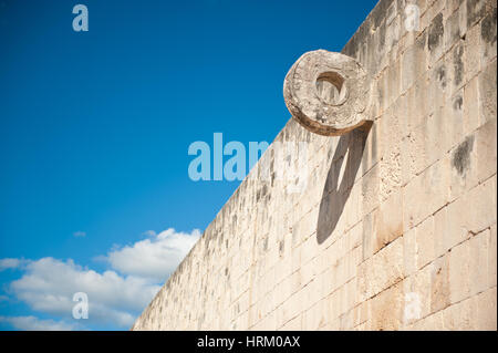 Wall on Mayan football field at Chichen Itza, Yucatan, Mexico Stock ...