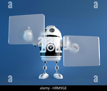 Robot pushing a button on digital vurtual screen Stock Photo - Alamy