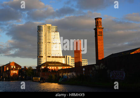 sunset at bridgewater place by victorian factory chimneys leeds united ...