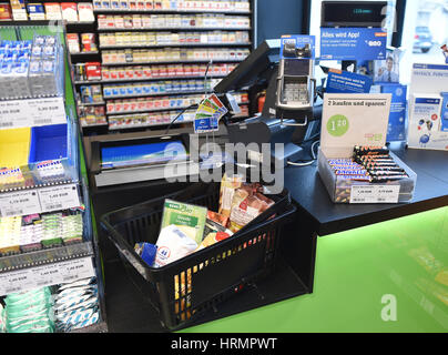 View of an Aral gas station with a built-in Rewe To Go supermarket in ...