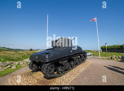 Slapton Sands Tank, Exercise Tiger Memorial. A Sherman Tank used for ...