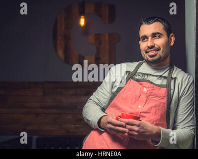 young bearded man with his espresso machine Stock Photo - Alamy