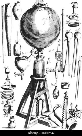 Air pump built for Robert Boyle (1627-91) by Robert Hooke. From Boyle's ...