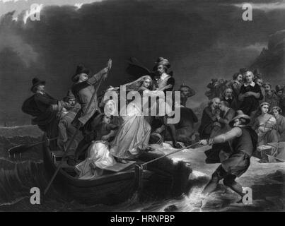 Landing of the Pilgrims at Plymouth, December 21, 1620. Plymouth Rock ...
