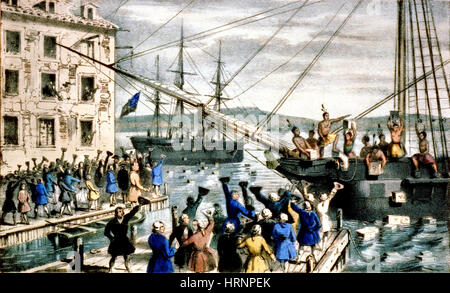 The Boston Tea Party, 1773, lithograph by Nathaniel Currier, 1846 Stock ...