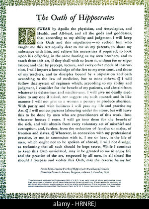 International Code of Medical Ethics, Hippocratic Oath, 1949 Stock ...