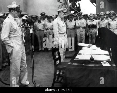 japanese General, signs Instrument of Surrender aboard USS Missouri ...