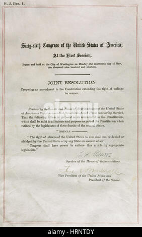 19th Amendment to the U.S. Constitution: Women's Right to Vote. Passed ...