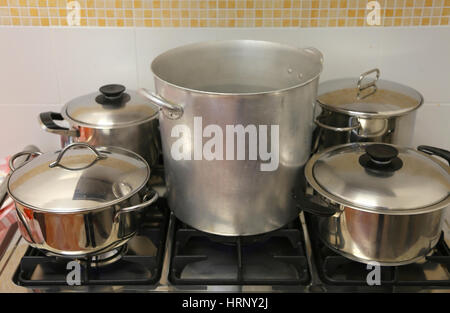 large and small pots in the Commercial kitchen of the restaurant Stock ...