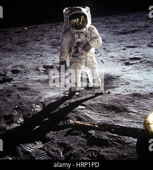 US Astronaut Buzz Aldrin, walking on the Moon July 20 1969. Taken ...