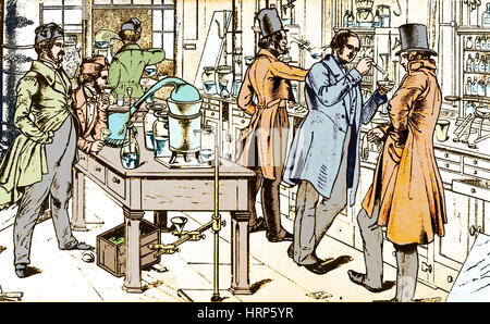 German chemist Justus von Liebig's (1803-1873) laboratory at University ...