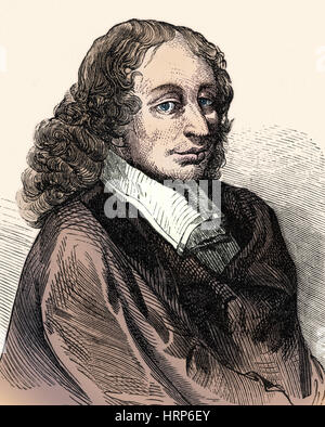 Color enhanced drawing of Blaise Pascal (1623-1662), a French ...