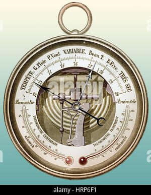 An aneroid barometer for measuring atmospheric pressure. Invented in ...