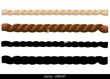 Set of different thickness ropes isolated on white background. Nautical ...