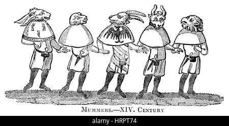 An illustration of Mummers in the 14th Century scanned at high ...