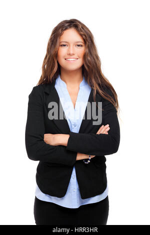 Smiling female manager isolated on white Stock Photo - Alamy