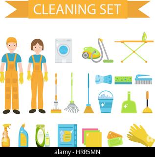 Bucket and sponge flat white icons on round color backgrounds. 6 bonus ...