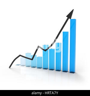 3D rendering of a growing line graph of a digital income growth chart ...