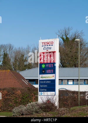 Tesco Extra Supermarket sign, Station Road, Addlestone, Surrey, England ...