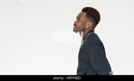 Black guy side view studio shot Stock Photo - Alamy