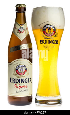 Glass of German Erdinger light wheat beer isolated on a white ...