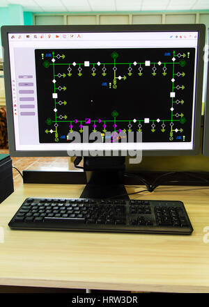 Computers and monitors with schematic diagram for supervisory, control ...