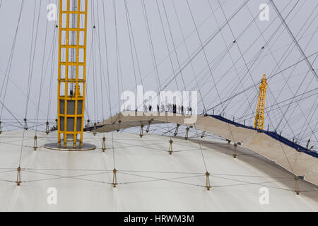 View of the Skywalk and the roof of the O2 Arena or Millennium Dome in ...