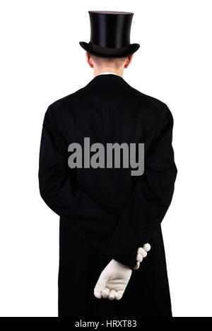 Men with black top hat back view isolated on white background Stock ...