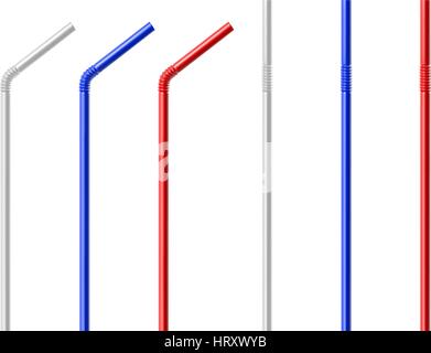 Drinking straw. Realistic classic plastic striped and colorful direct ...