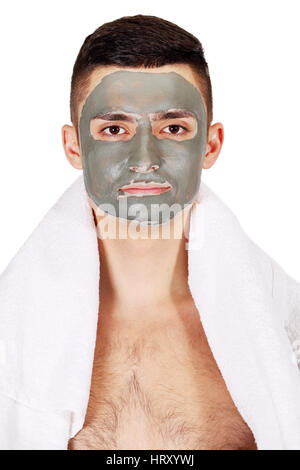 Man with mud mask isolated on white Stock Photo - Alamy