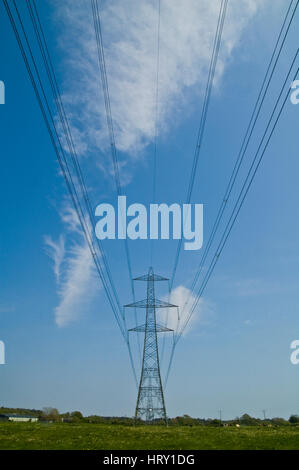 Power Lines and Pylons cross a rural lane near Horndean, Hampshire, UK ...